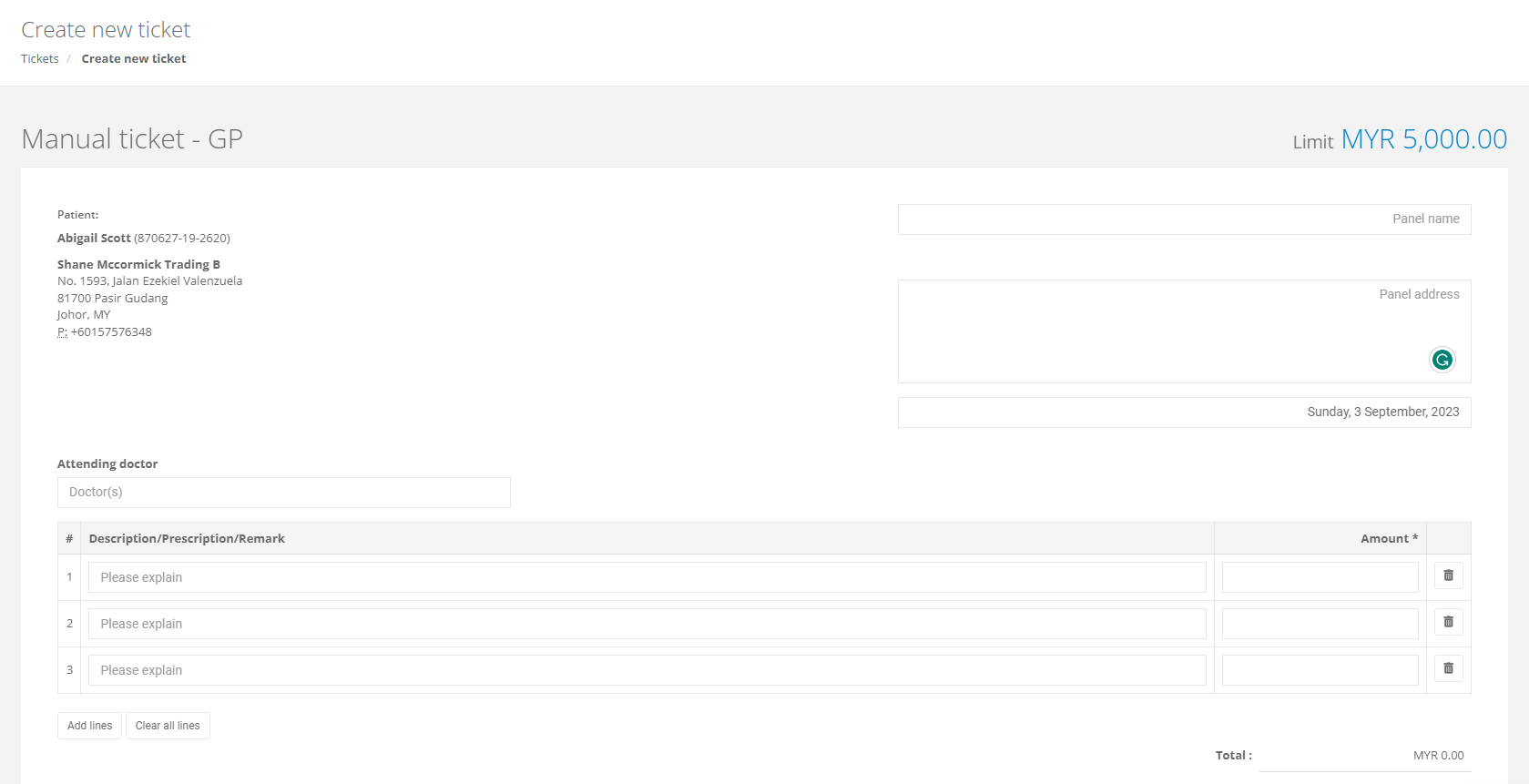 Tickets - Create New Manual Ticket – HealthMetrics Sdn Bhd