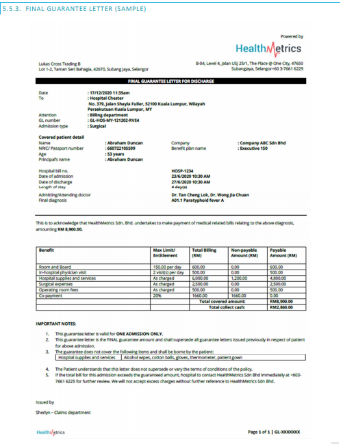 How to request for final inpatient guarantee letter (for panel ...