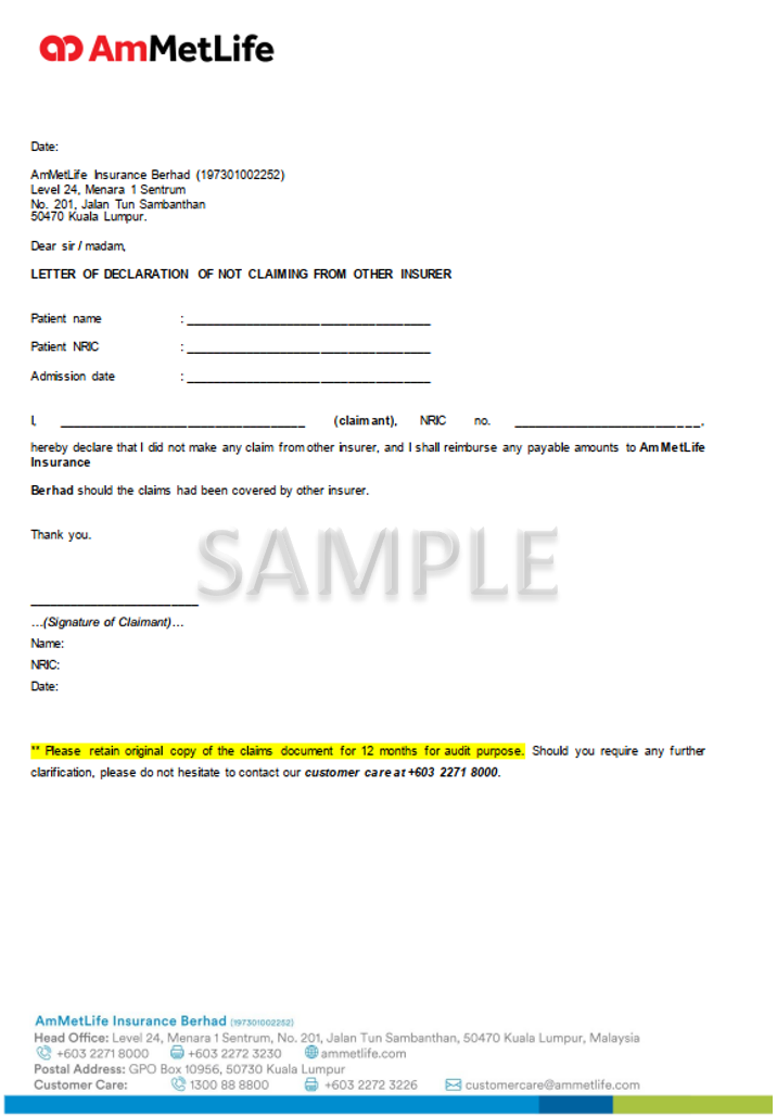 Additional Document Needed for AmMetLife Insurance Claim Only ...