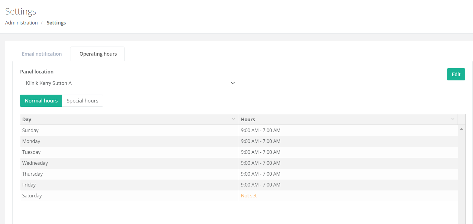 Update operating hours – HealthMetrics Sdn Bhd