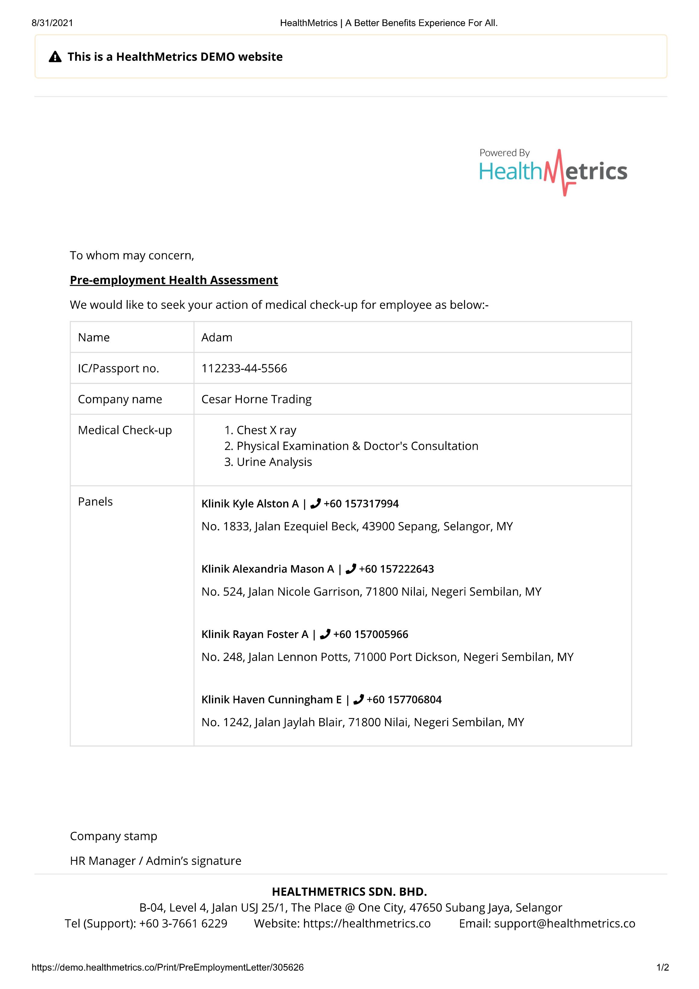 Benefit Groups - Pre-Employment Medical Check Up User Guide ...